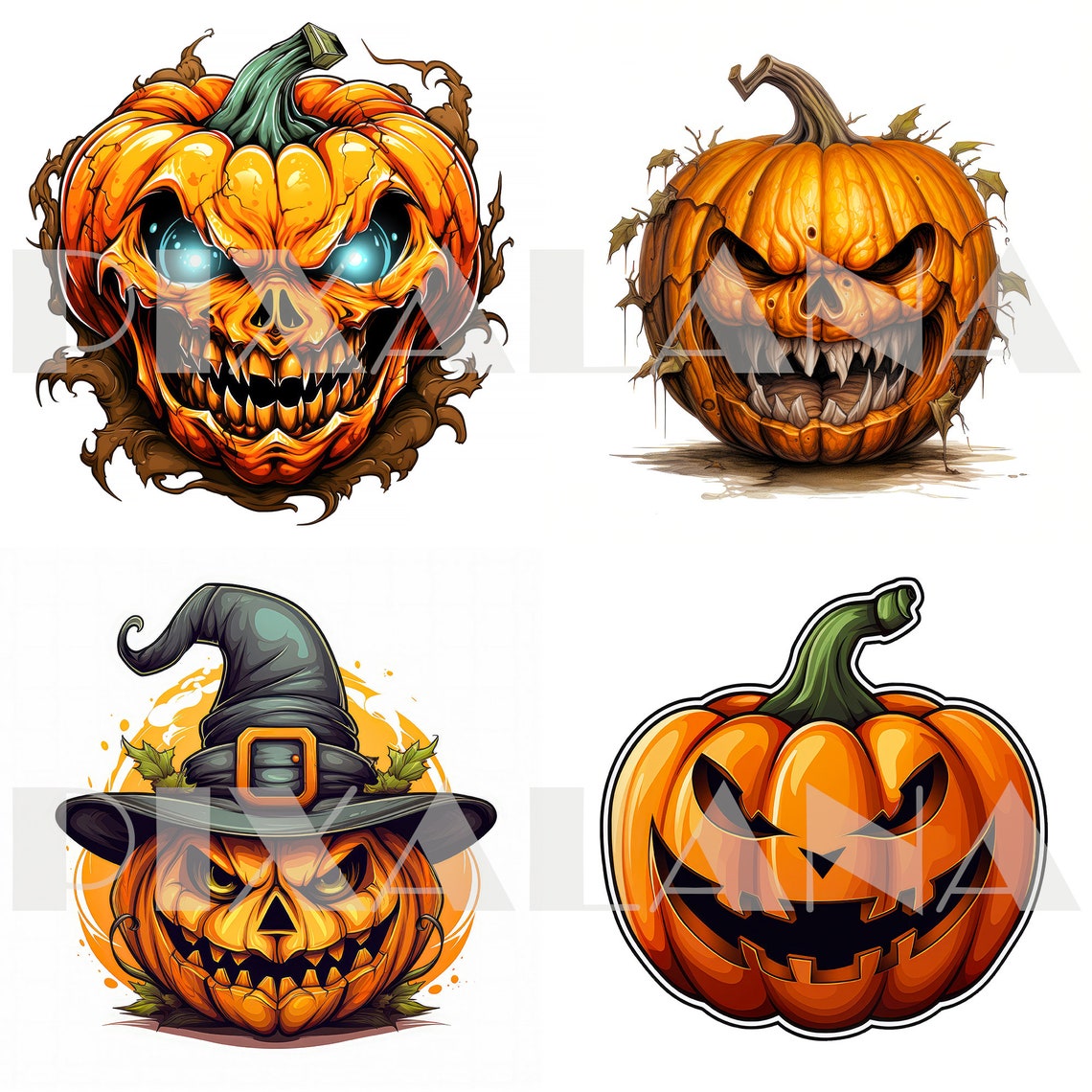 12 Evil Halloween Pumpkin Clipart, High-quality Jpgs 300dpi, Personal ...