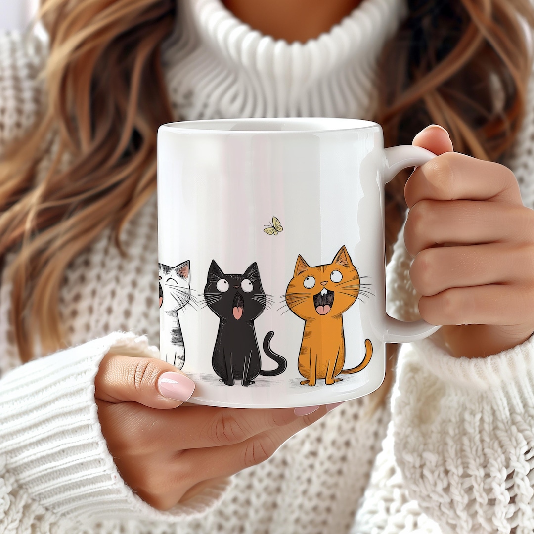 Singing Cats Mug, Cute Cat Lover Gift, Funny Animal Art, 11oz Ceramic Cup, Cat Choir Coffee Mug ...