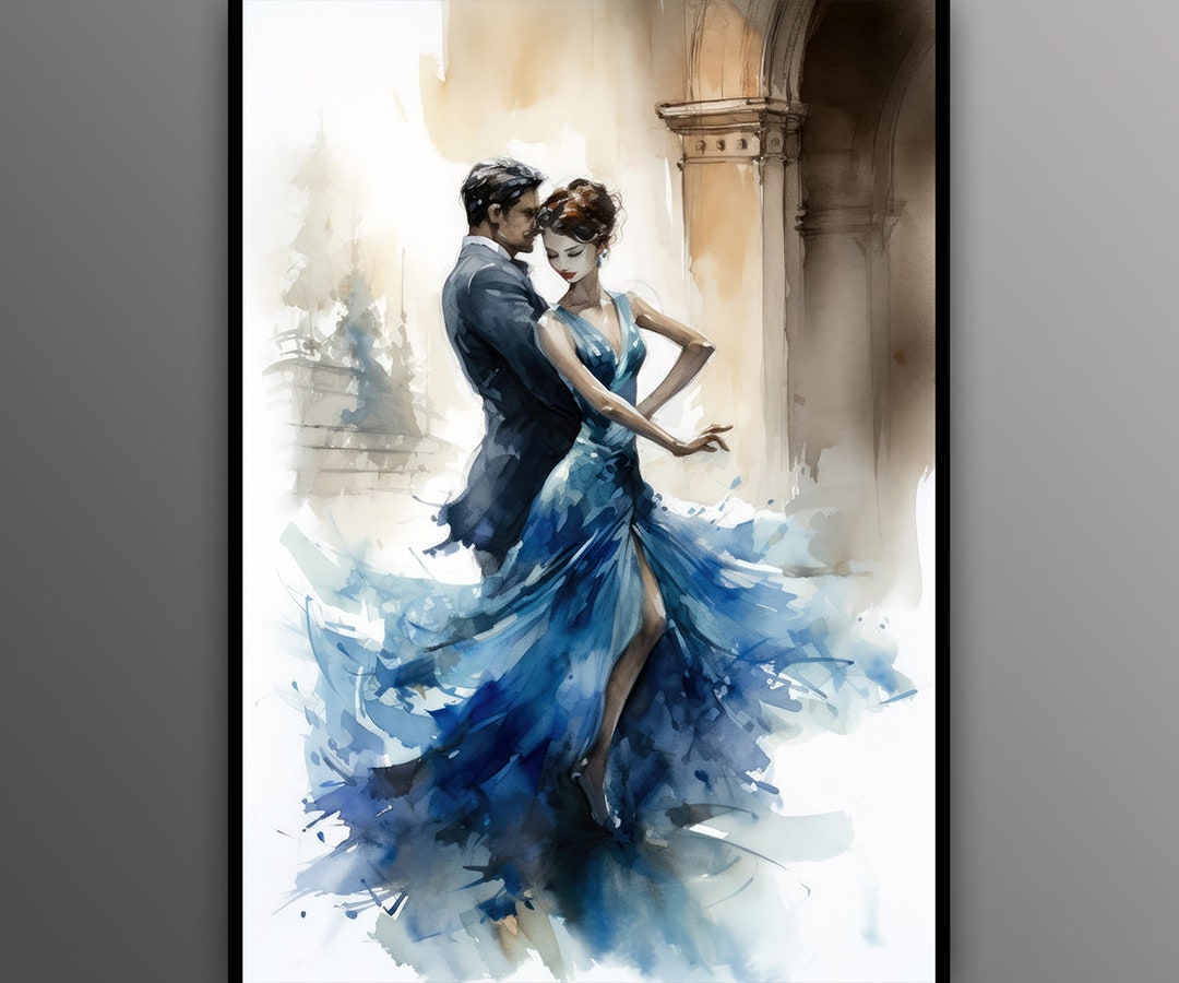 Watercolor Digital Painting of a Man and Woman Ballroom Dancing Waltz ...