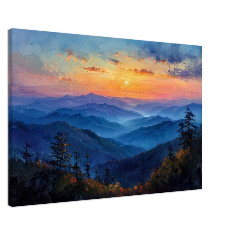 The Blue Ridge Mountains Sunset Slim Canvas Painting is Ideal for a ...