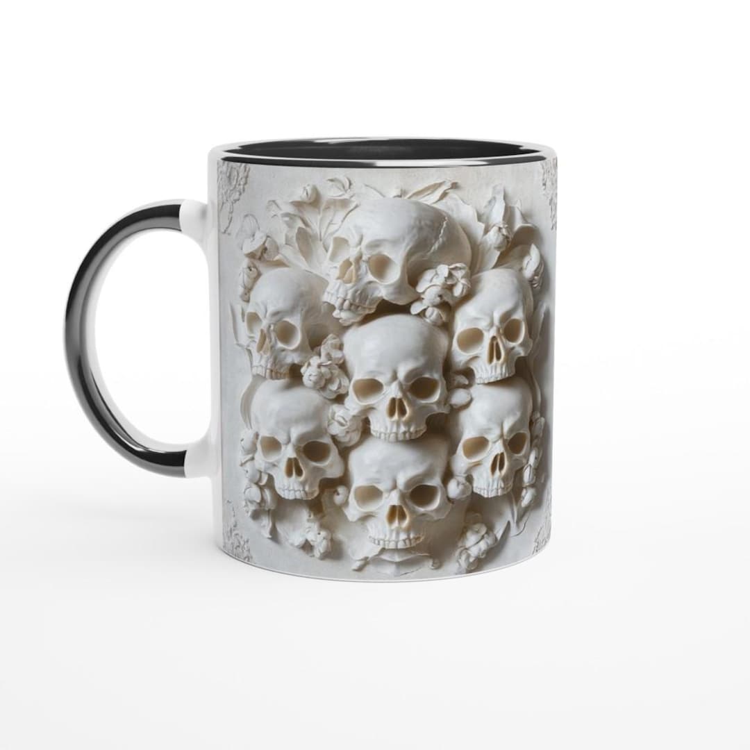 3D Effect Gothic Skulls Ceramic 11oz Coffee Mug or a Tea Cup, Dark Aesthetic Halloween Decor ...