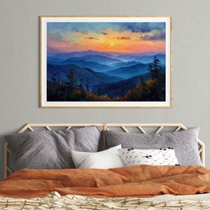 The Blue Ridge Mountains Sunset Slim Canvas Painting is Ideal for a ...