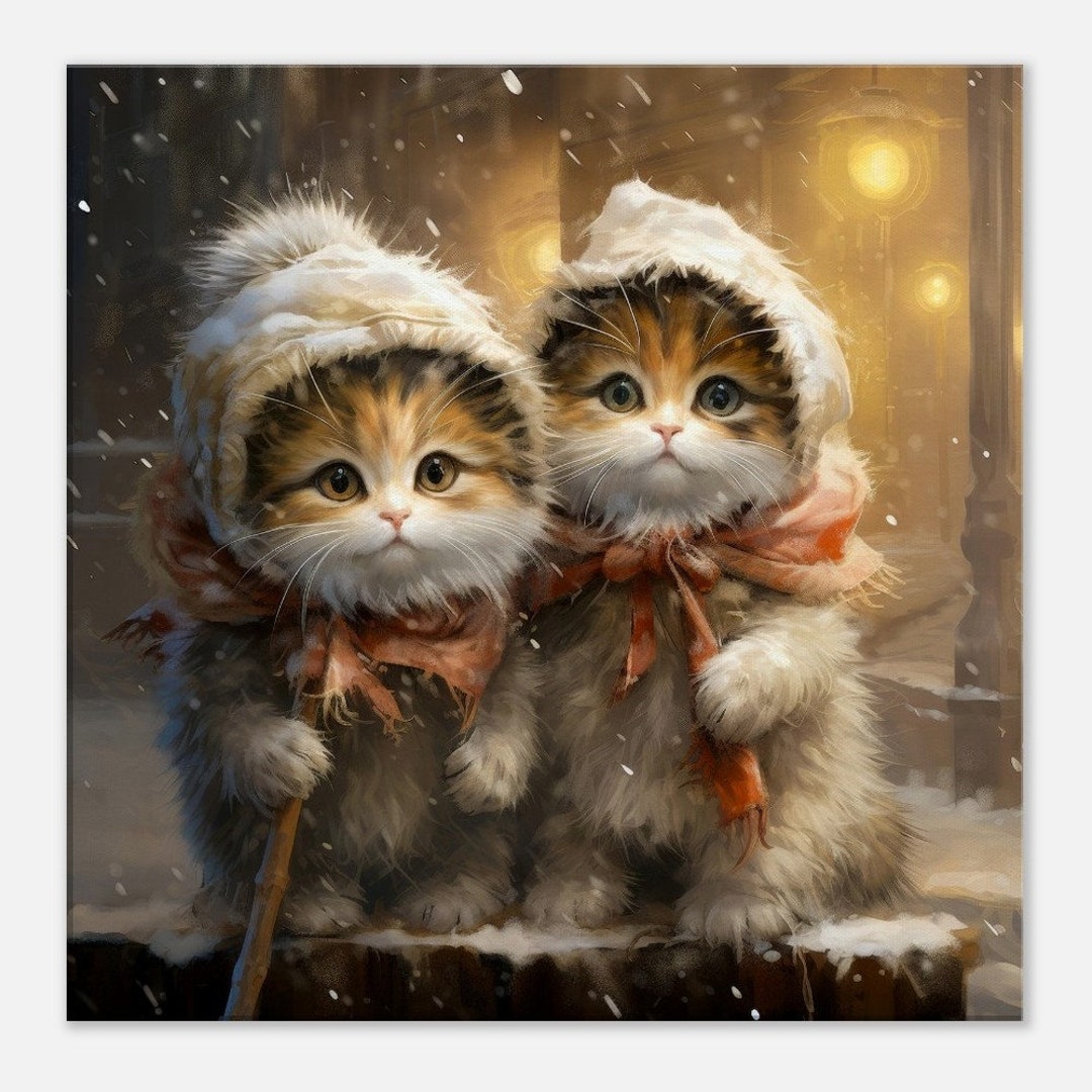 Winter Kittens Canvas Print, Snowy Night, Pet Lover Decor - Etsy