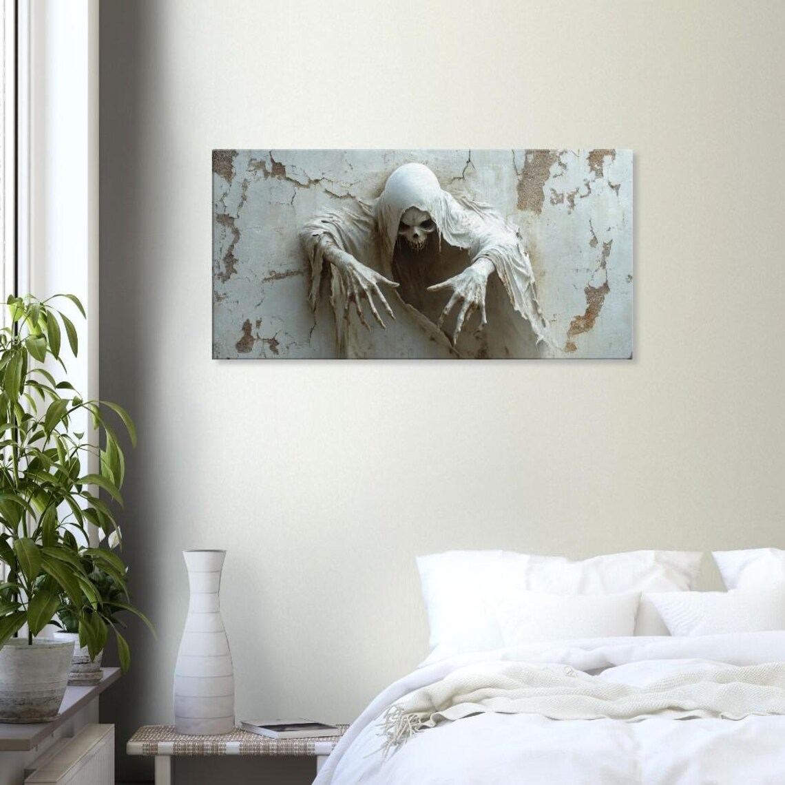 Scary Ghost Soul Emerging From the Wall Canvas Print, Haunted Halloween ...