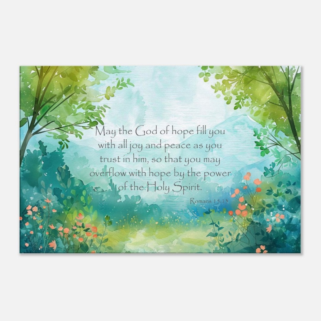 Bible Verse Romans 15:13, Watercolor Forest, Peaceful Wall Decor ...
