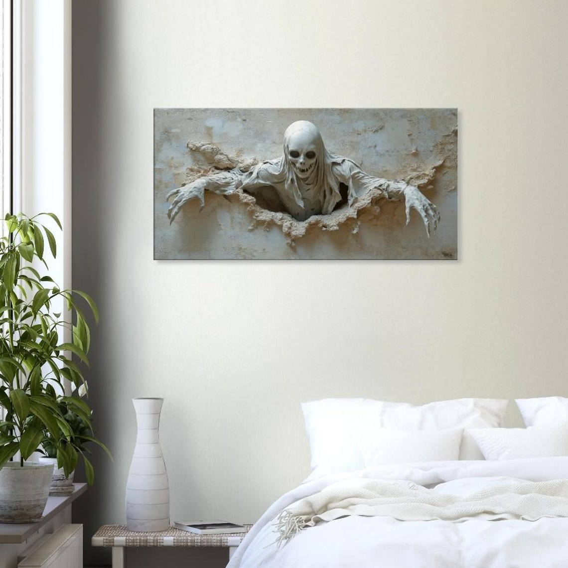 Spooky Ghost Sculpture Canvas Print, Haunted Wall Decor for Halloween ...