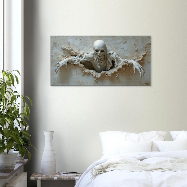 Spooky Ghost Sculpture Canvas Print, Haunted Wall Decor for Halloween ...