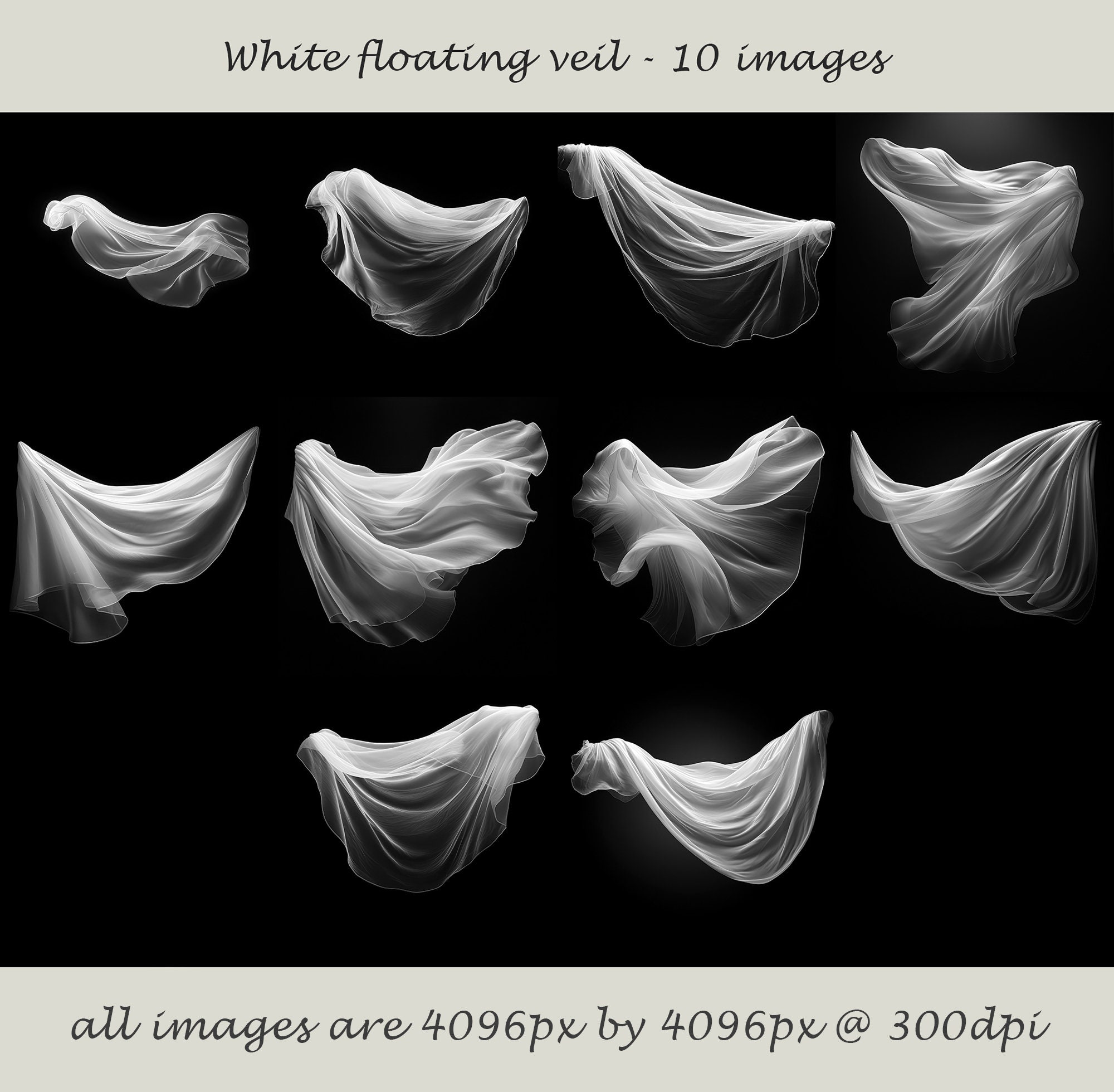 Floating White Veil Scarf on a Black Background for Creative Use ...