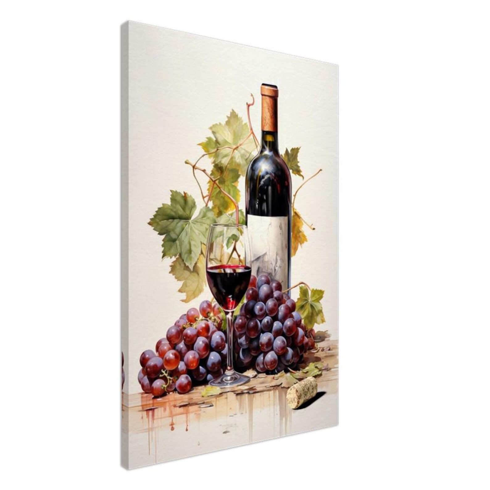Wine Bottle and Grapes Wall Art, Elegant Red Wine Painting, Still Life ...