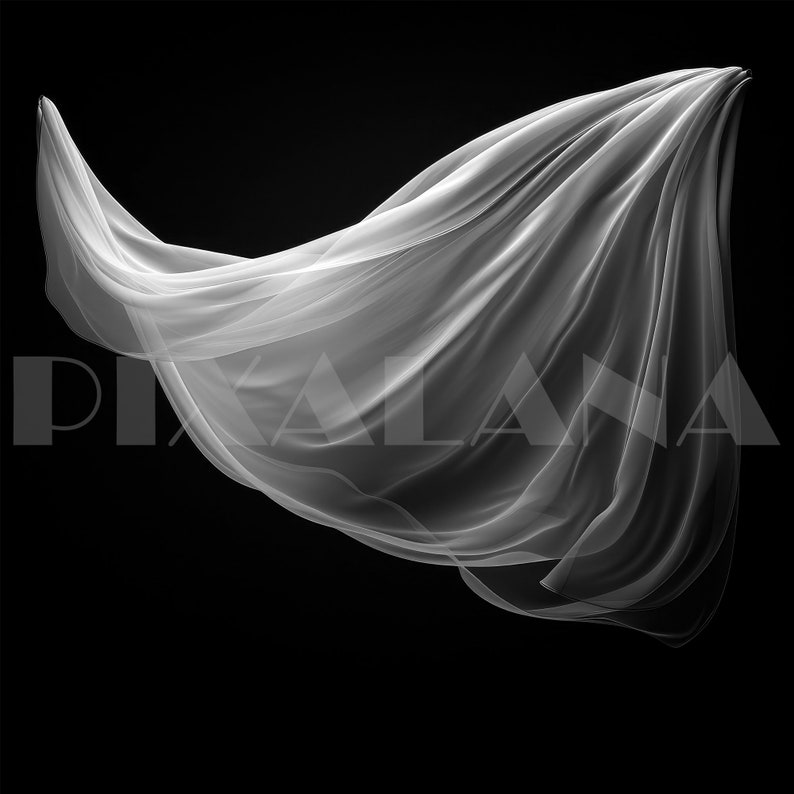Floating White Veil Scarf on a Black Background for Creative Use ...