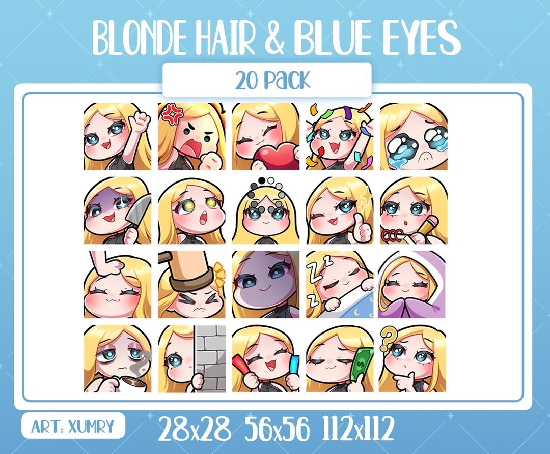20 Emote Pack - Blonde Hair & Blue Eyes - Etsy
