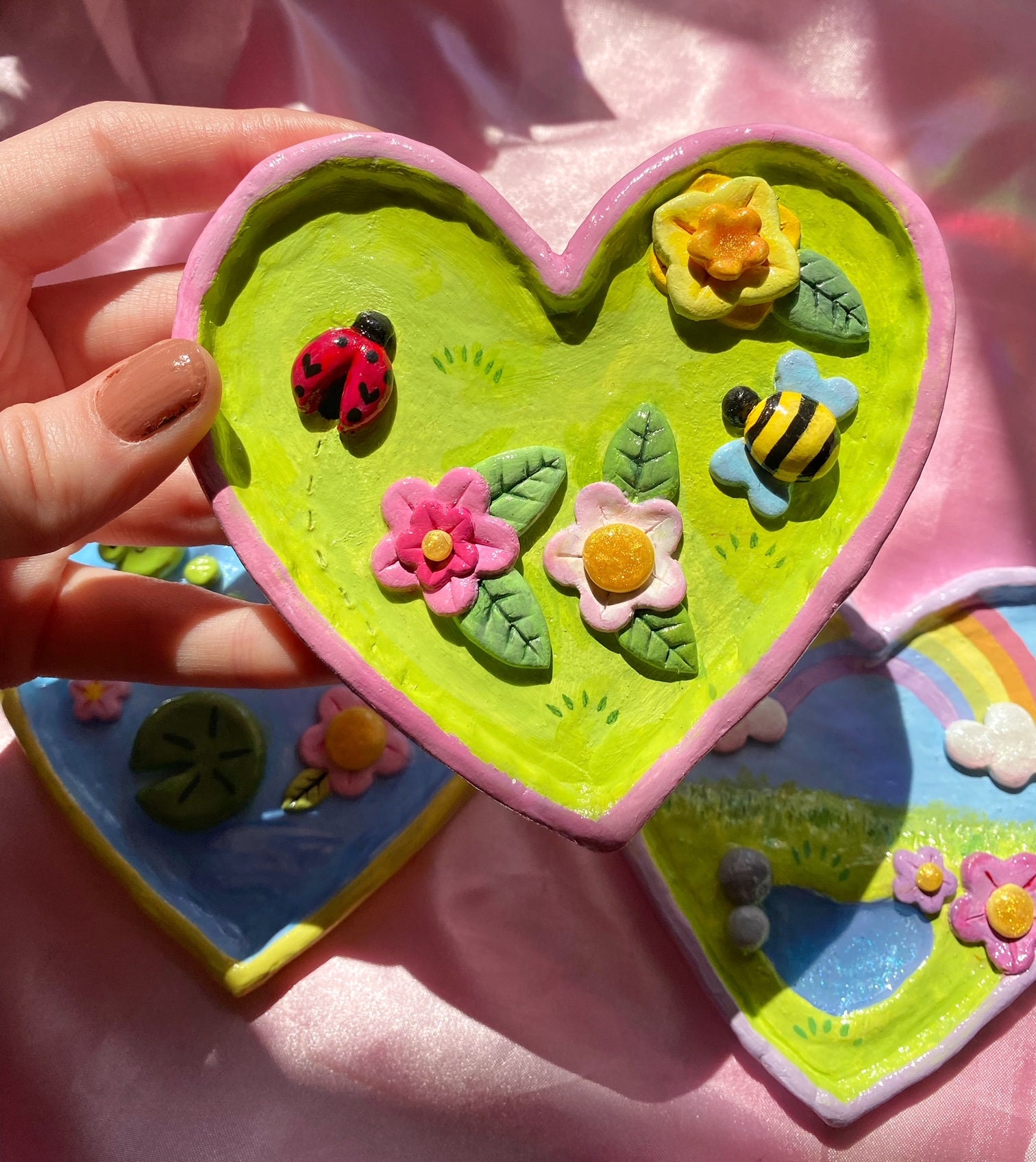 Nature Themed Air Dry Clay Trinket Tray, Handpainted Trinket Dish - Etsy