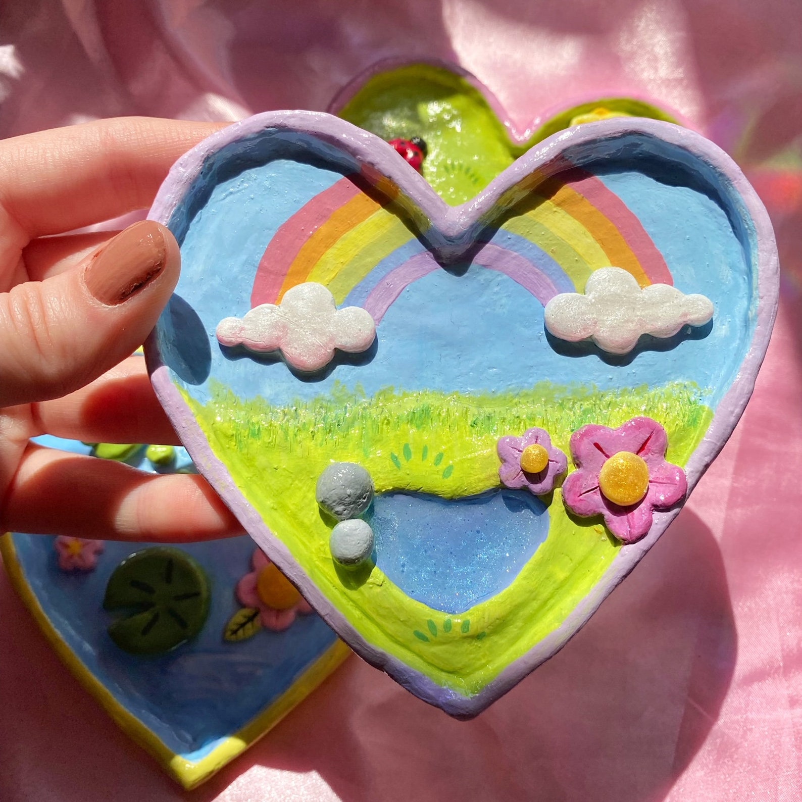 Nature Themed Air Dry Clay Trinket Tray, Handpainted Trinket Dish - Etsy