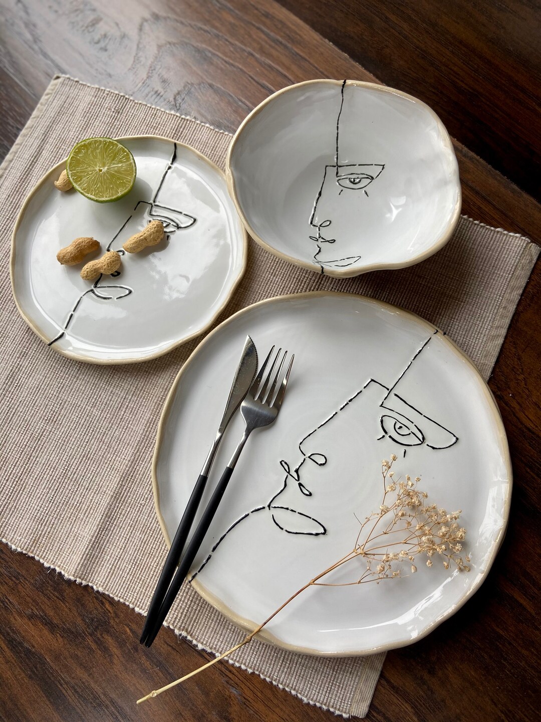 Modern Picasso Face Dinnerware Set, Stoneware Dinner Side Snack Plates ...