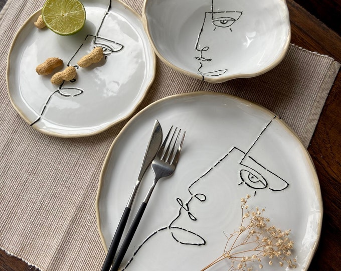 Modern Picasso Face Dinnerware Set, Stoneware Dinner Side Snack Plates ...