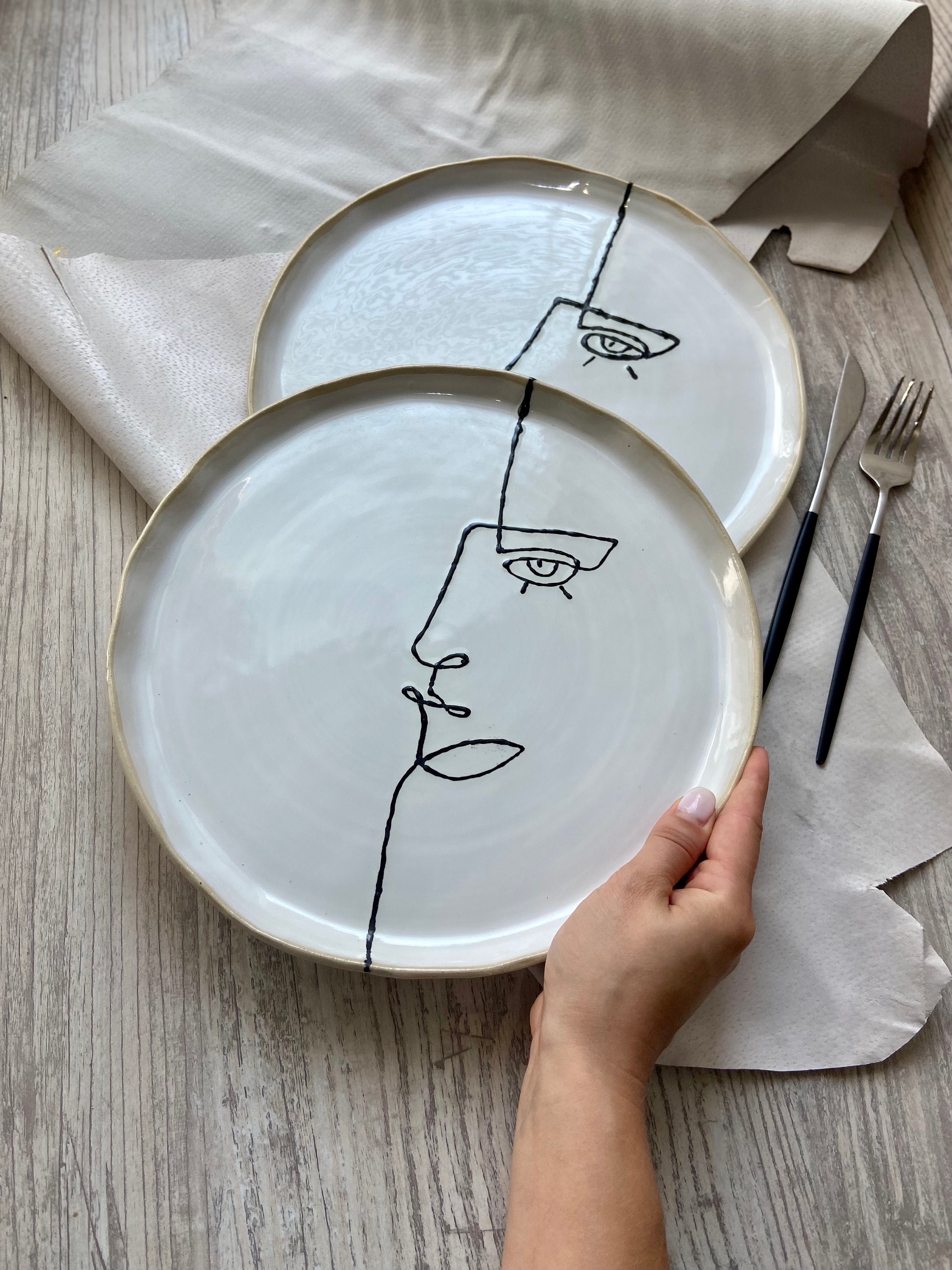 Modern Picasso Face Dinnerware Set, Stoneware Dinner Side Snack Plates ...
