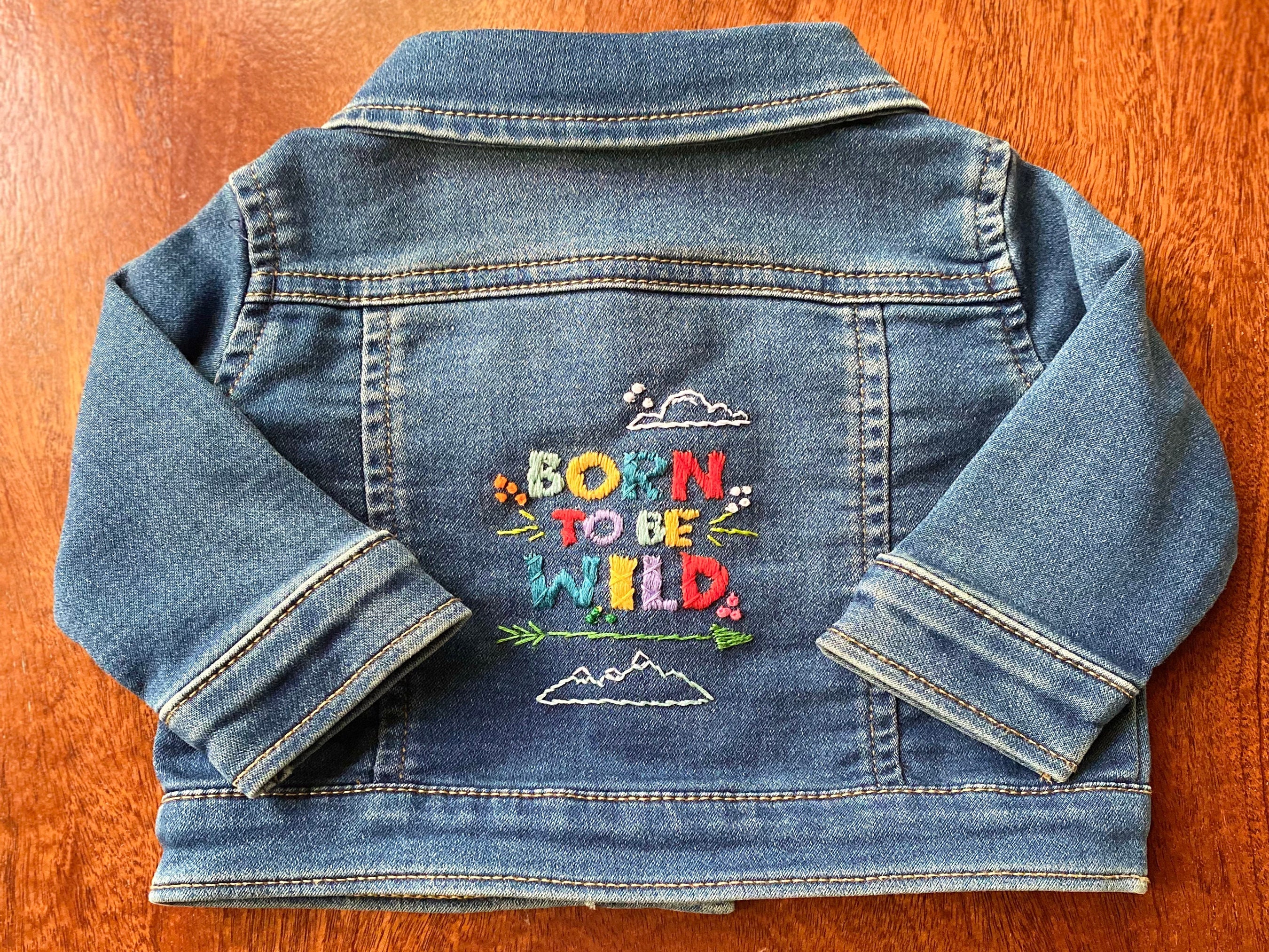 Denim Blue Jean Child's Hand Embroidered Jean Jacket born to Be Wild 0 ...