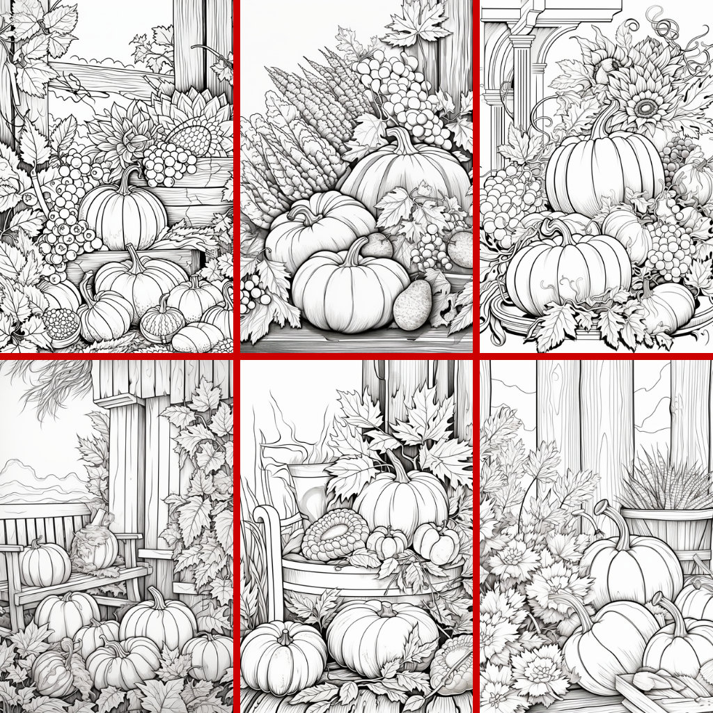 50 Adult Coloring Book Pages, 50 Cute Fall Scenes, Adult Coloring Book ...