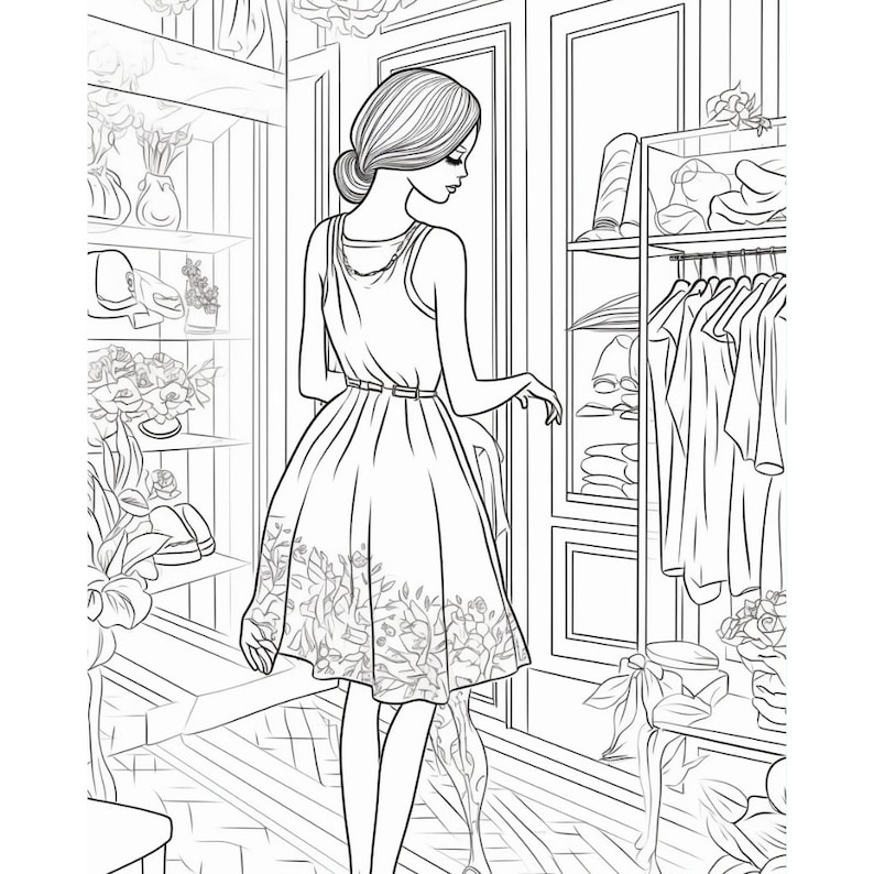 Fashion Dress Shopping Coloring Pages, 10 PDF Coloring Pages, Kids ...