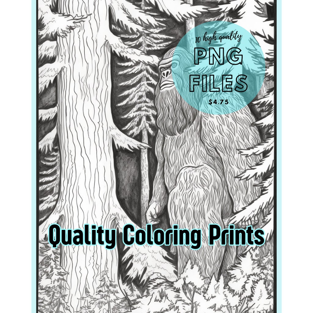 Bigfoot Sasquatch 10 Coloring Pages, Digital Download, Adult Coloring ...