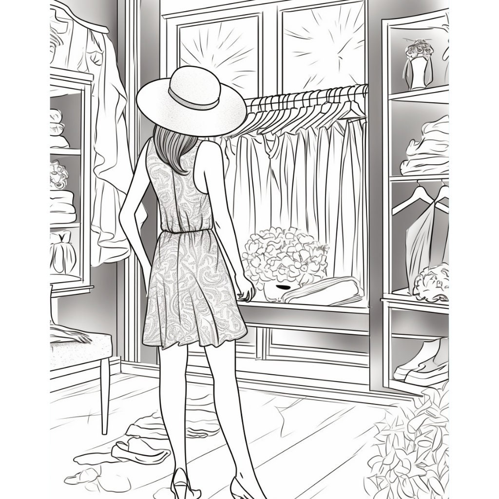 Fashion Dress Shopping Coloring Pages, 10 PDF Coloring Pages, Kids ...
