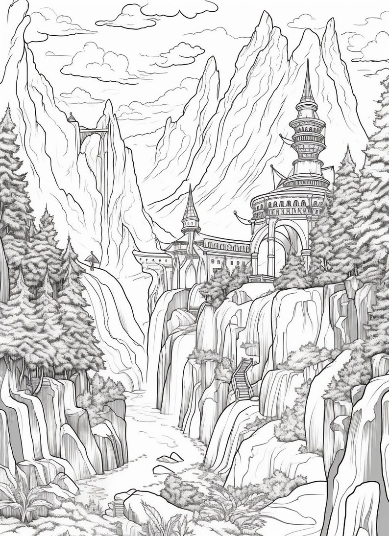 30 Adult Coloring Book Pages, Fantasy Treehouseatlantisfantasy Lands 30 ...