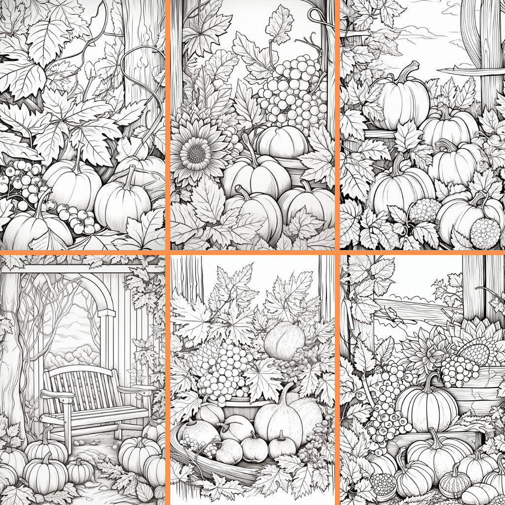 25 Adult Coloring Book Pages, 25 Cute Fall Scenes, Adult Coloring Book ...
