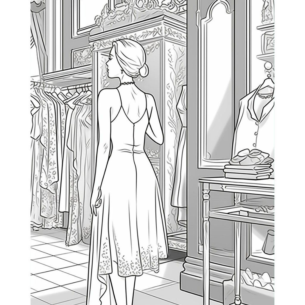 Fashion Dress Shopping Coloring Pages, 10 PDF Coloring Pages, Kids ...