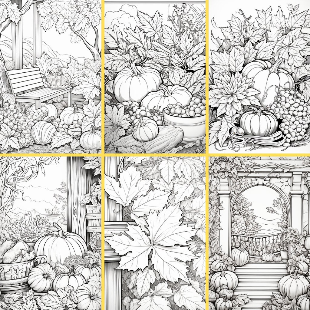 50 Adult Coloring Book Pages, 50 Cute Fall Scenes, Adult Coloring Book ...