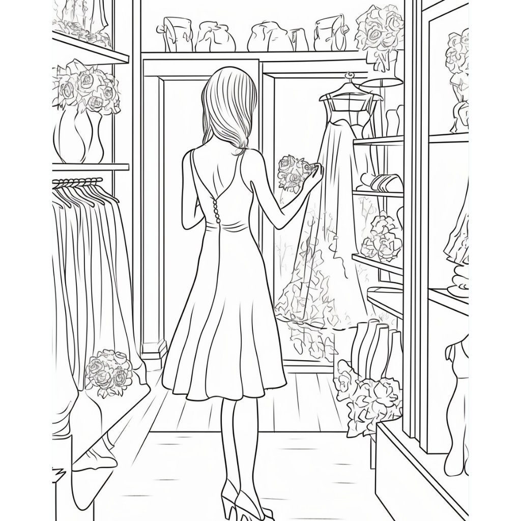 Fashion Dress Shopping Coloring Pages, 10 PDF Coloring Pages, Kids ...