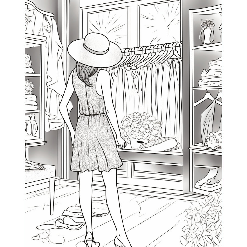 Fashion Dress Shopping Coloring Pages, 10 PDF Coloring Pages, Kids ...
