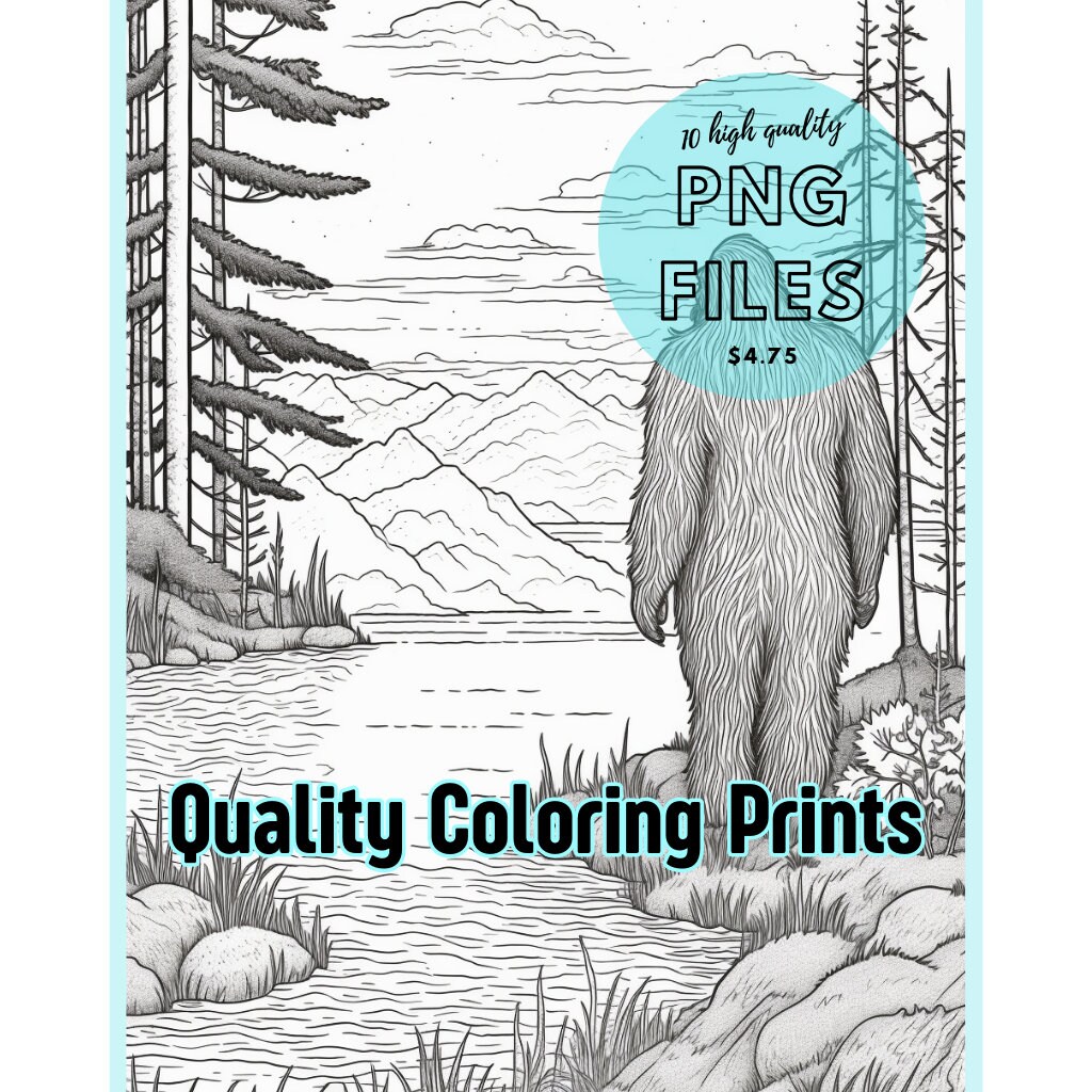 Bigfoot Sasquatch 10 Coloring Pages, Digital Download, Adult Coloring ...