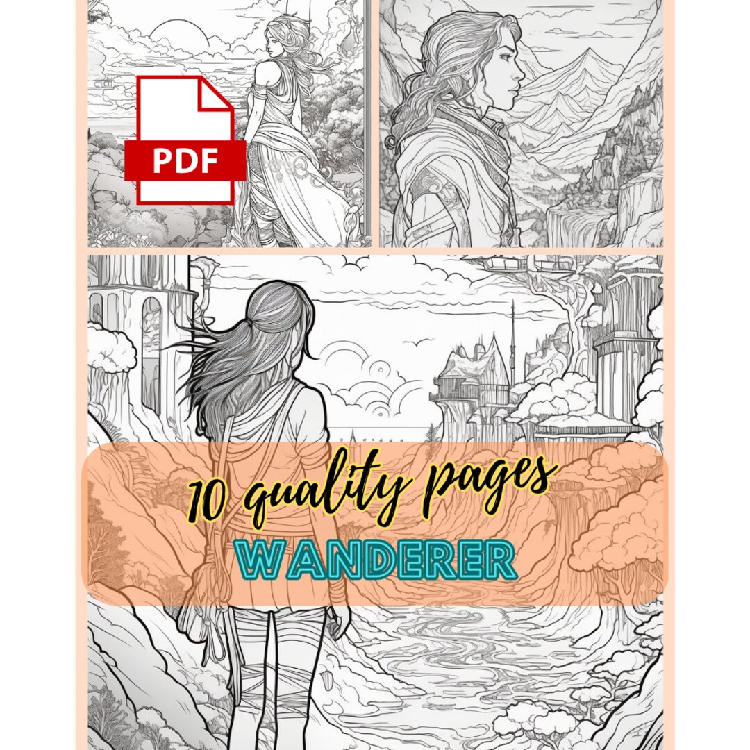 Coloring Pages for Adults, 10 Wanderer Coloring Pages, Adult Coloring ...