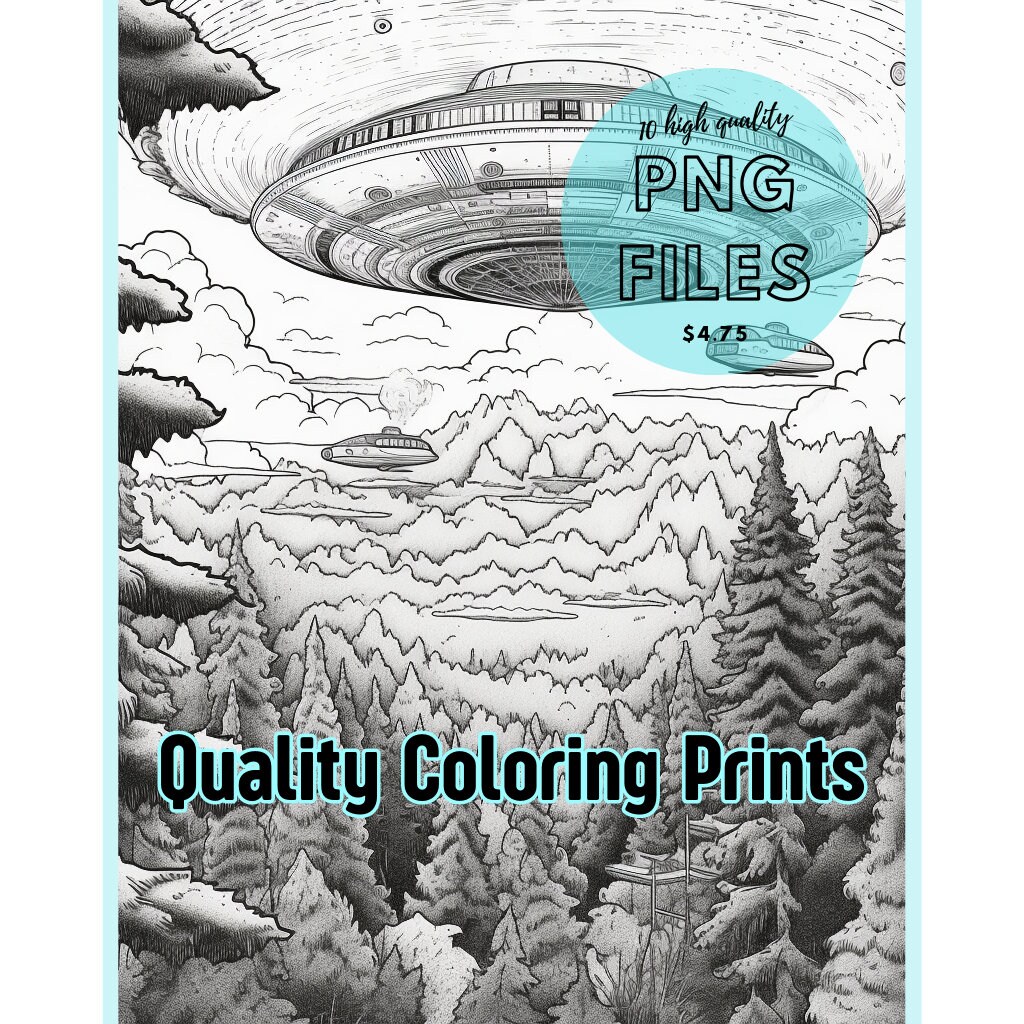 Ufos Coloring Pages, Adult Coloring Book, Adult Coloring Pages, Digital ...