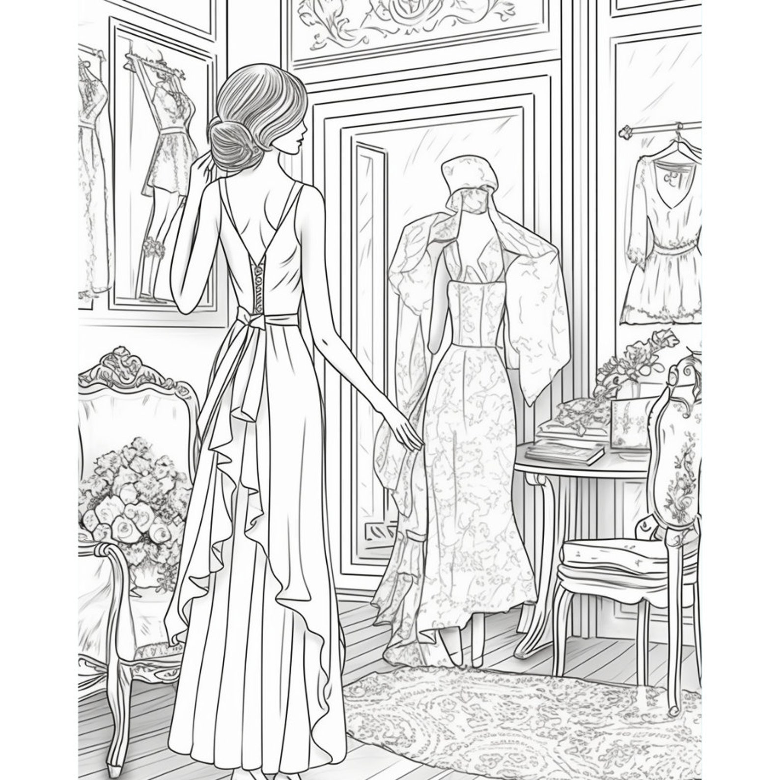 Fashion Dress Shopping Coloring Pages, 10 PDF Coloring Pages, Kids ...