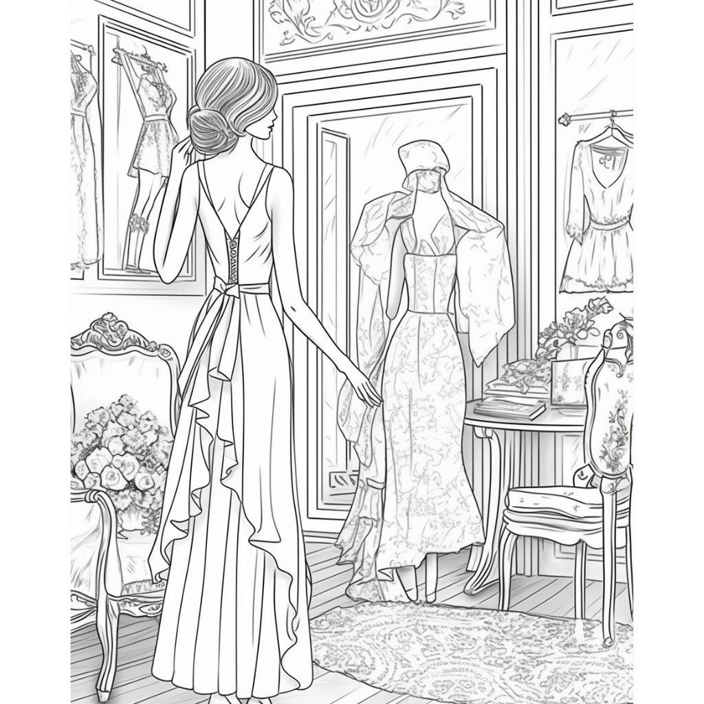 Fashion Dress Shopping Coloring Pages, 10 PDF Coloring Pages, Kids ...