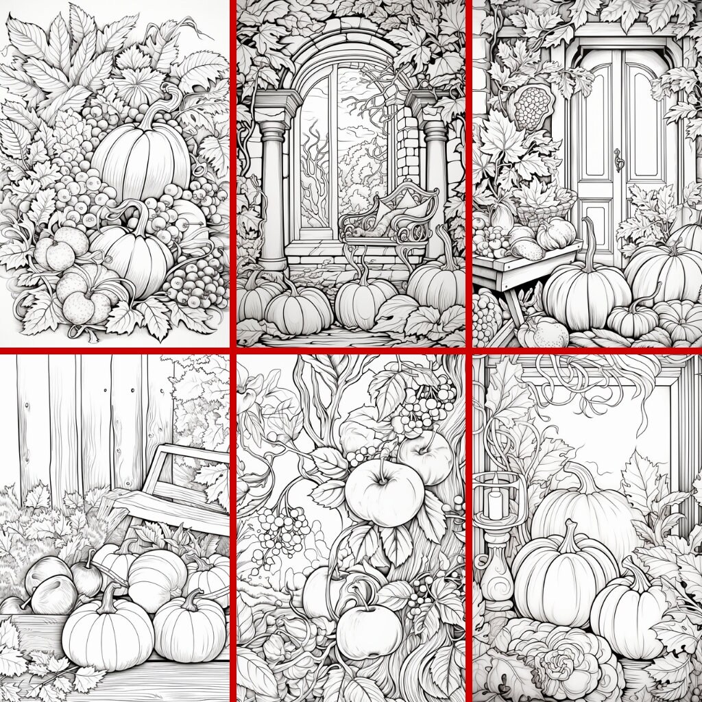 50 Adult Coloring Book Pages, 50 Cute Fall Scenes, Adult Coloring Book ...