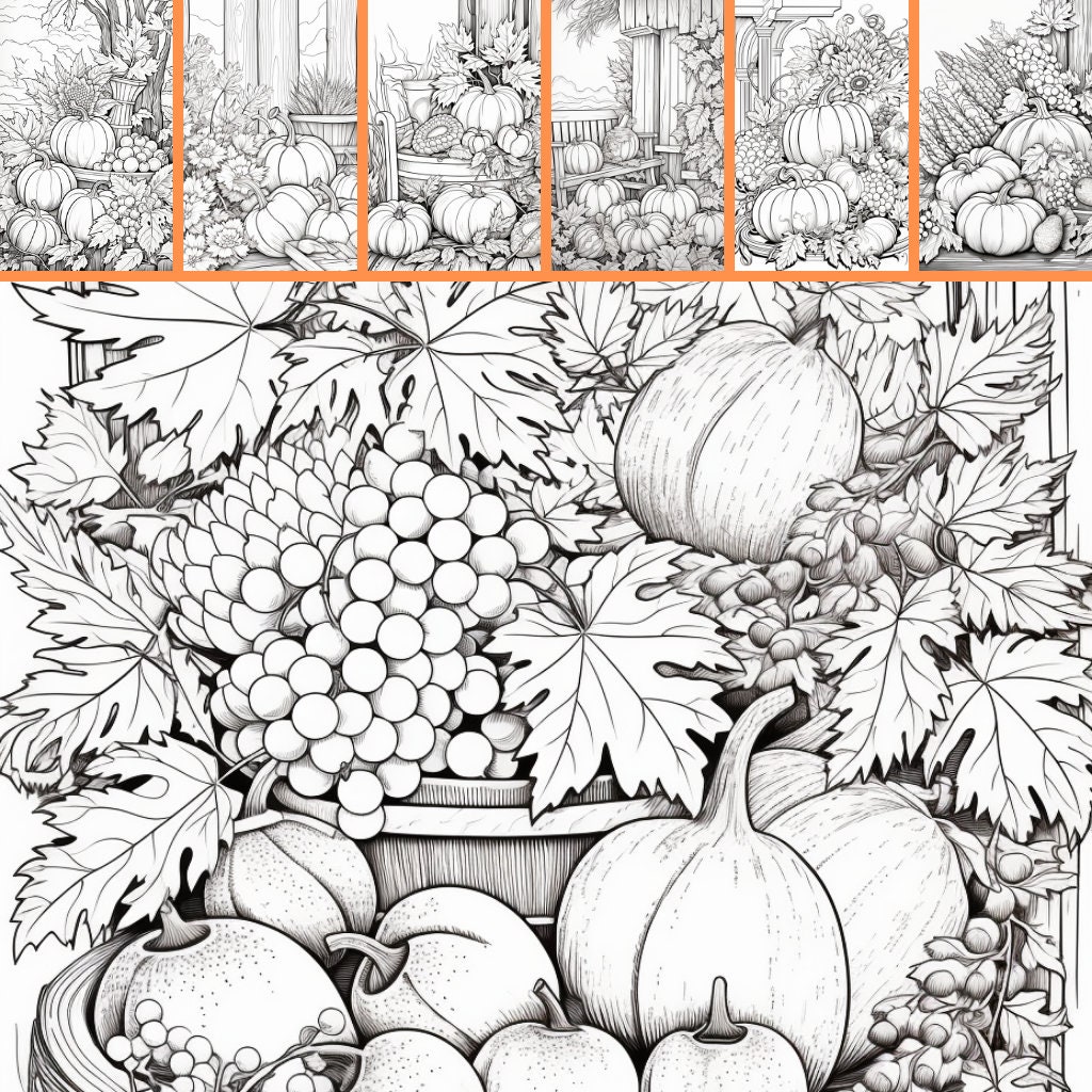 10 Adult Coloring Book Pages, 10 Cute Fall Scenes, Adult Coloring Book ...