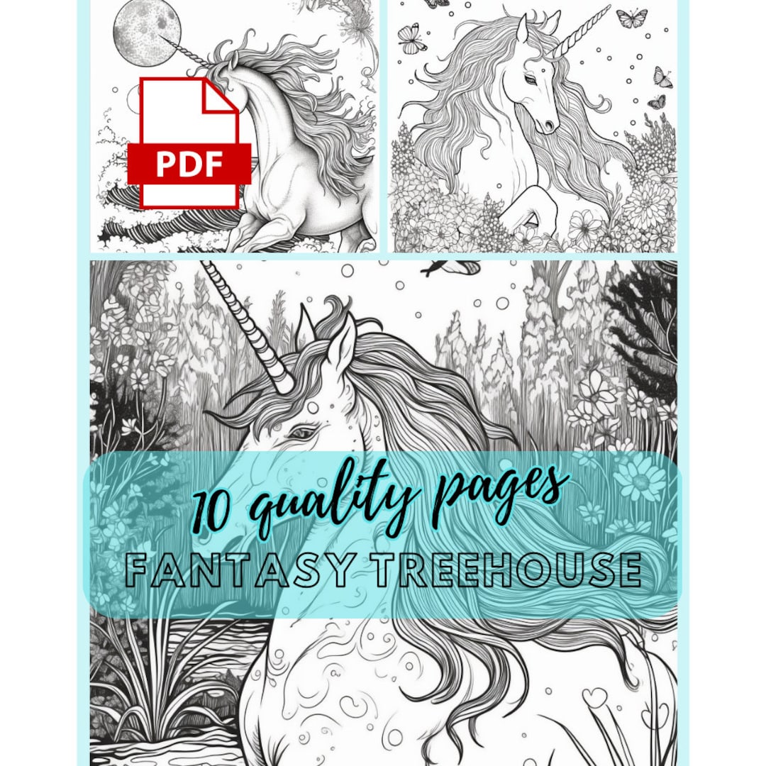 Fantasy Unicorn 10 Coloring Pages, Digital Download, Adult Coloring ...
