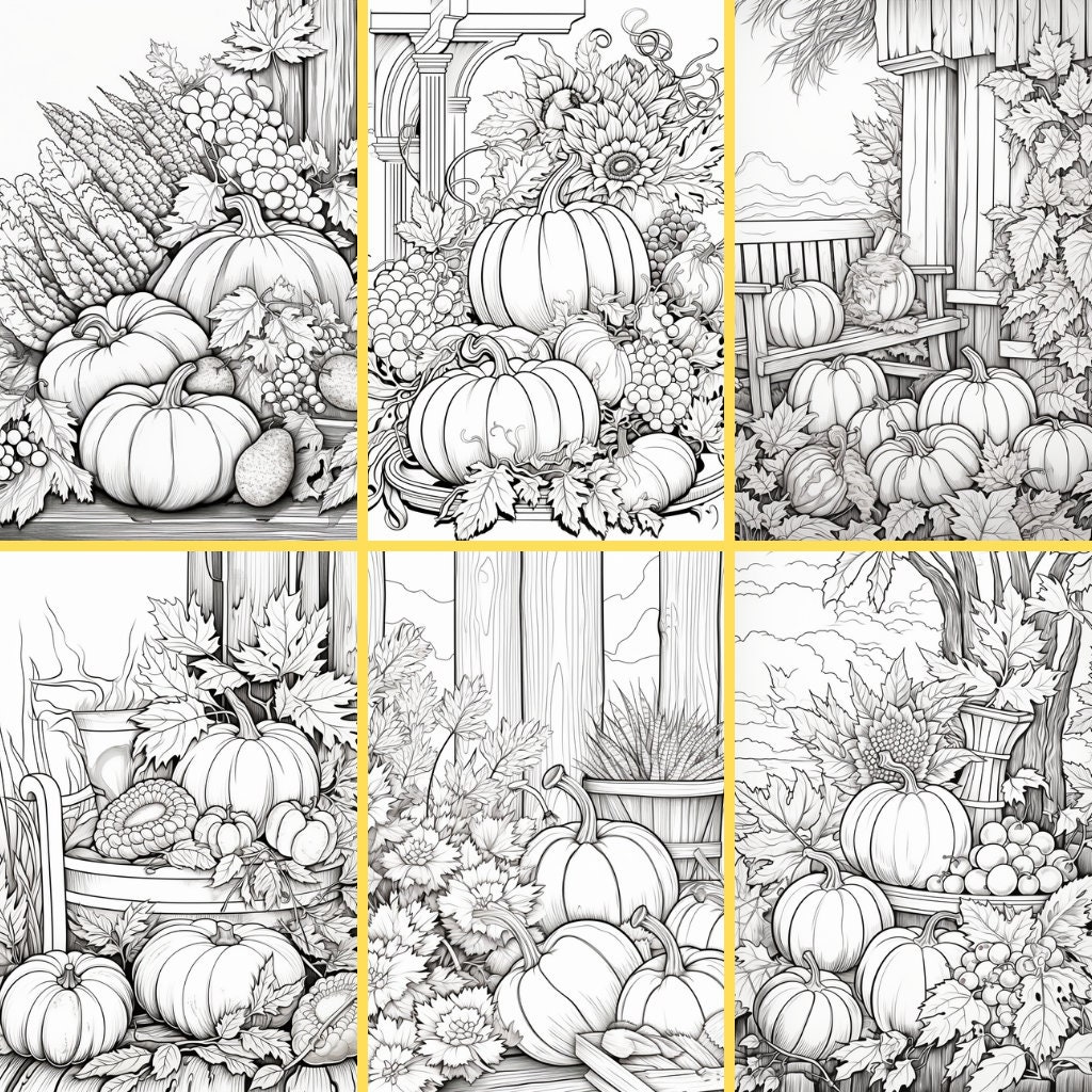 25 Adult Coloring Book Pages, 25 Cute Fall Scenes, Adult Coloring Book ...