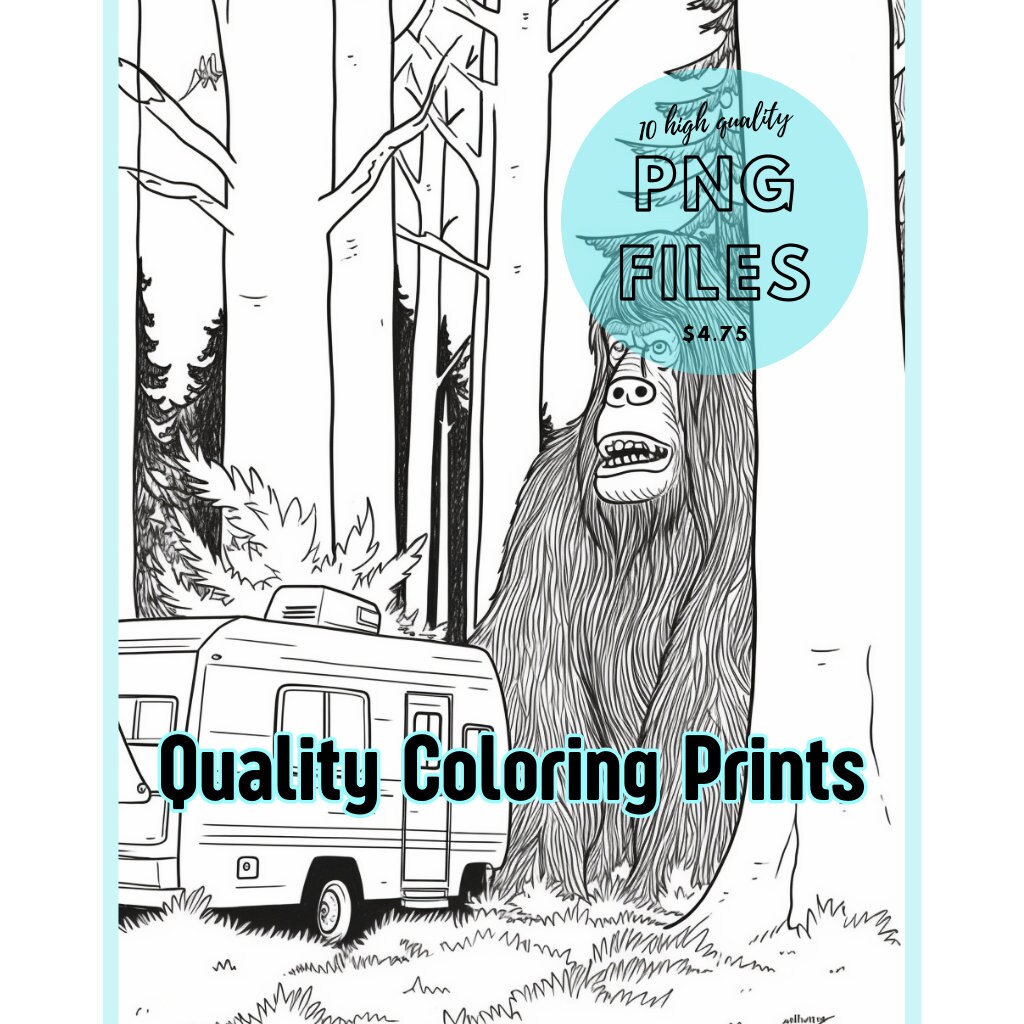 Bigfoot Sasquatch 10 Coloring Pages, Digital Download, Adult Coloring ...
