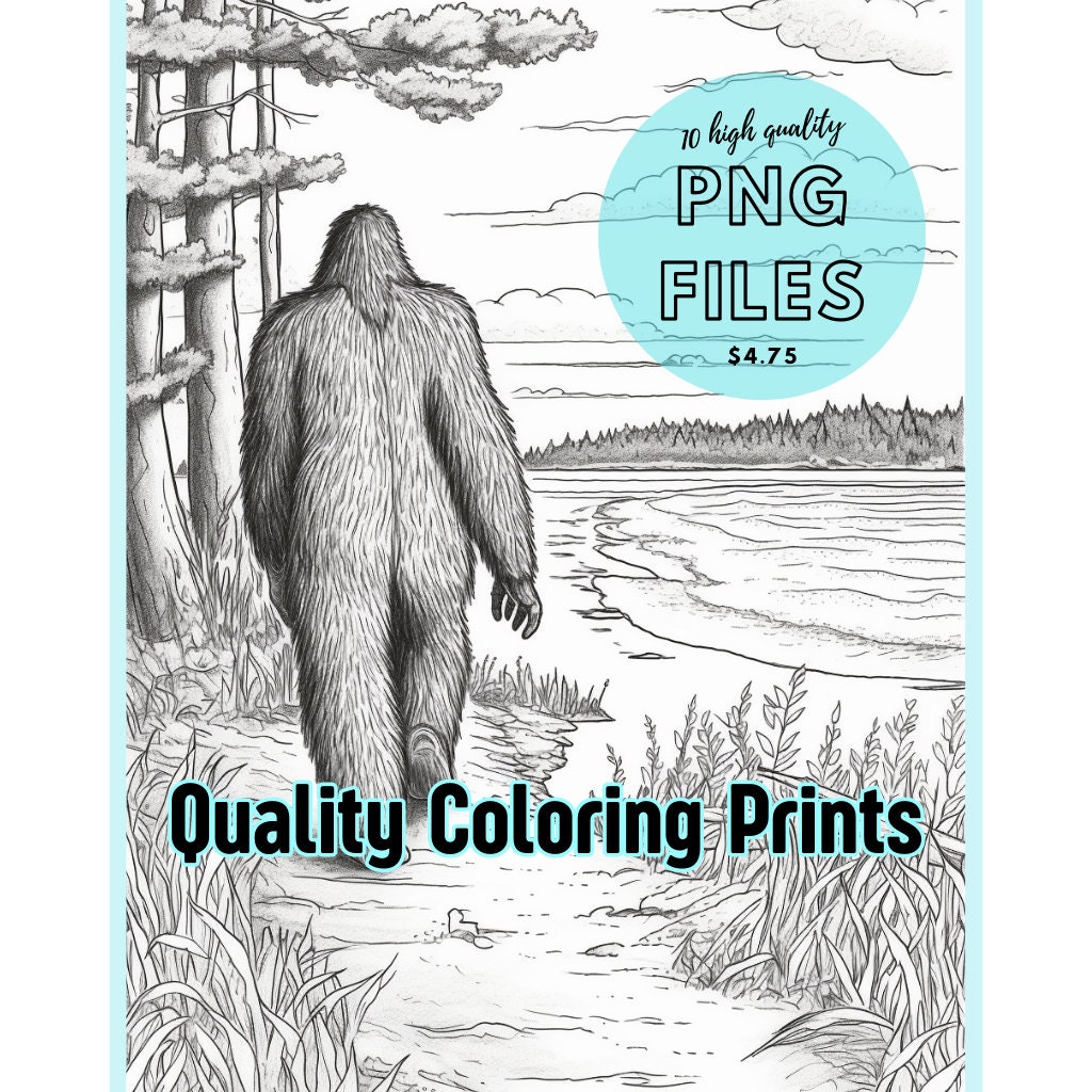 Bigfoot Sasquatch 10 Coloring Pages, Digital Download, Adult Coloring ...
