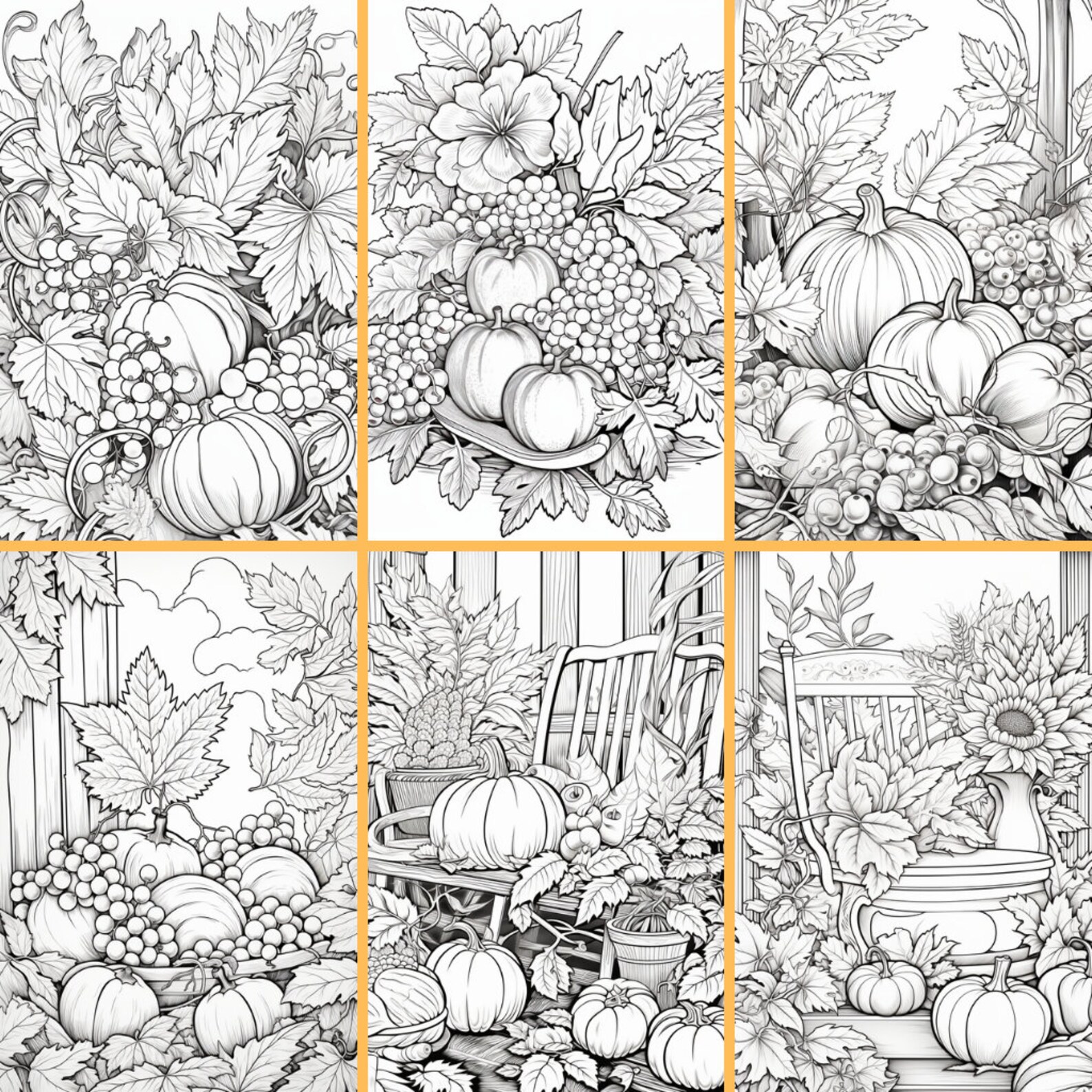 50 Adult Coloring Book Pages, 50 Cute Fall Scenes, Adult Coloring Book ...