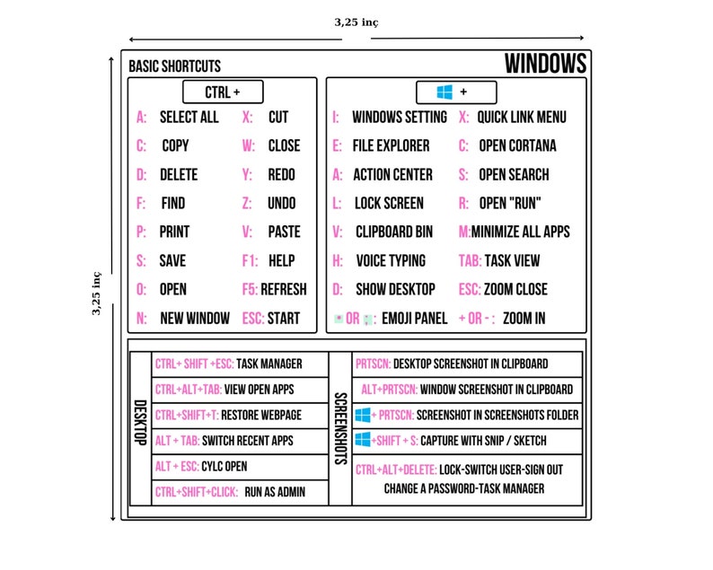 Windows Keyboard Shortcuts Printable Stickers, 3 Colors (SVG, PDF, PNG ...