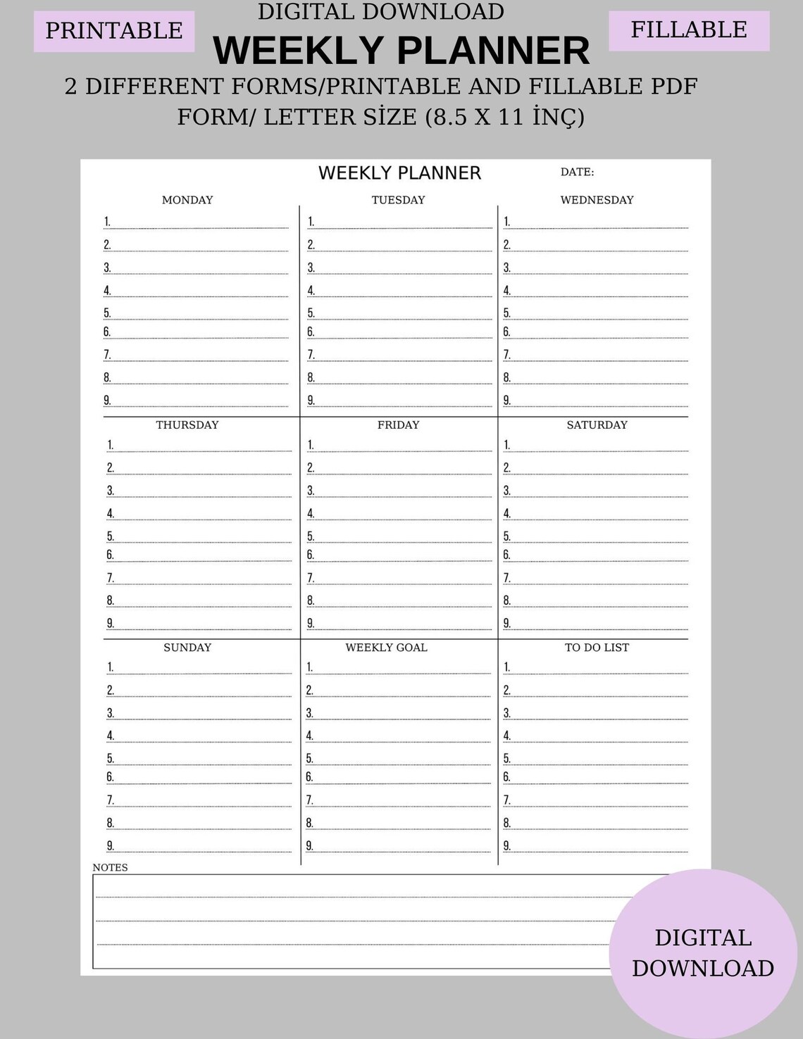 Weekly Planner Printable to Do List, Weekly Planner Printable and ...