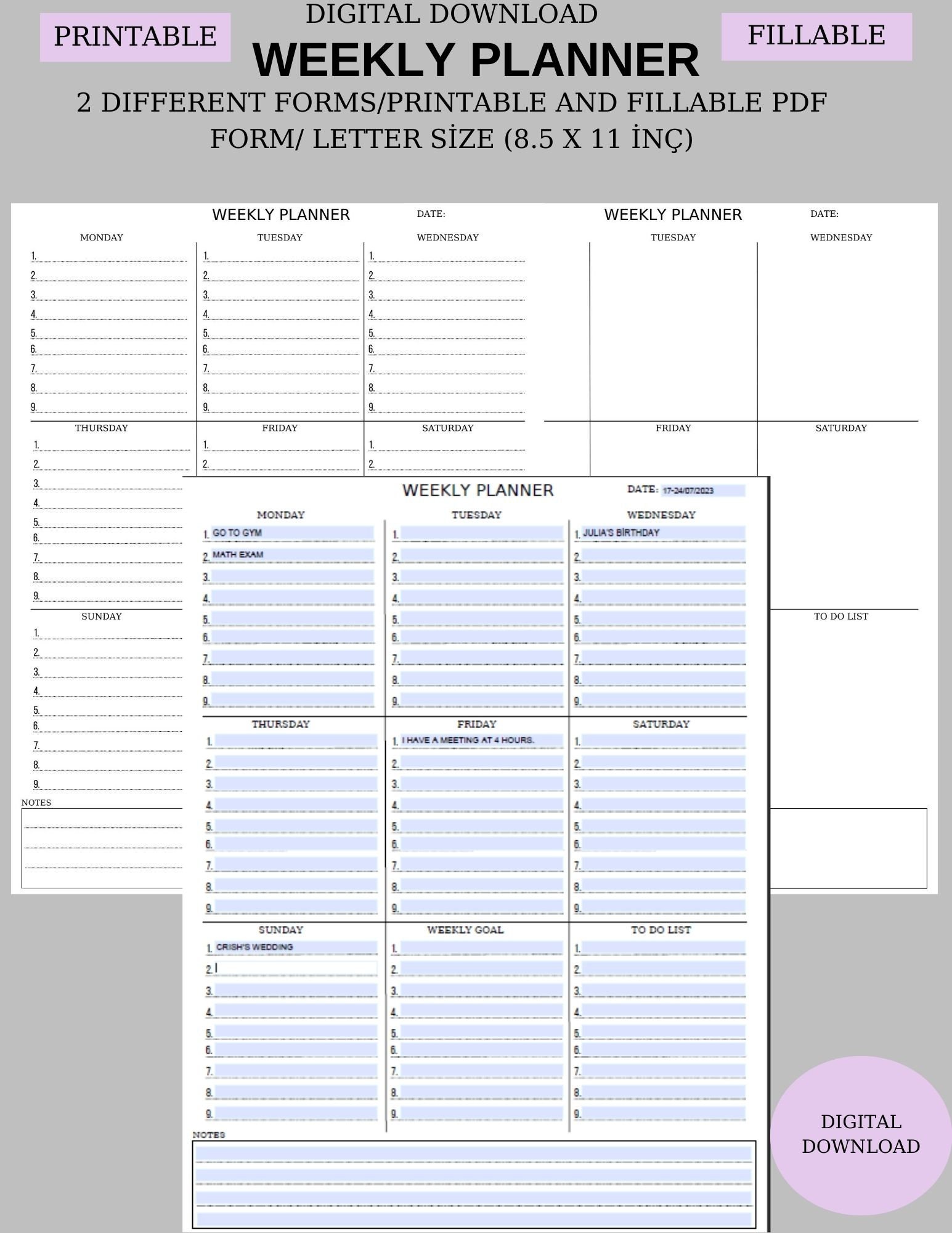 Weekly Planner Printable to Do List, Weekly Planner Printable and ...