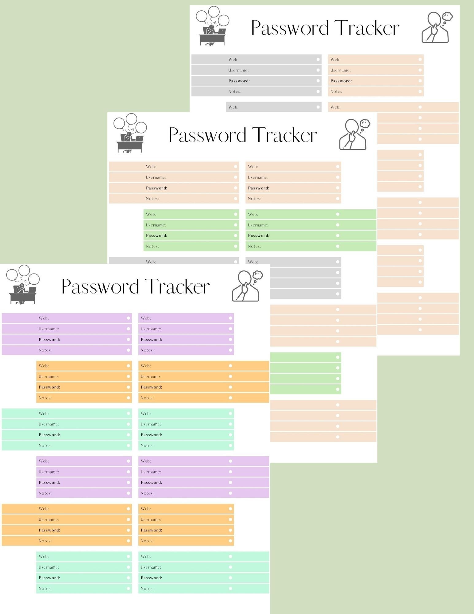 Password Tracker Printable, Password Keeper Fillable, Password ...
