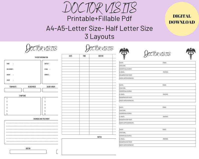 Printable and Fillable PDF Personal Doctor Visit Forms, Medicine ...