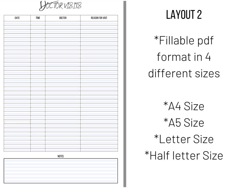 Printable and Fillable PDF Personal Doctor Visit Forms, Medicine ...