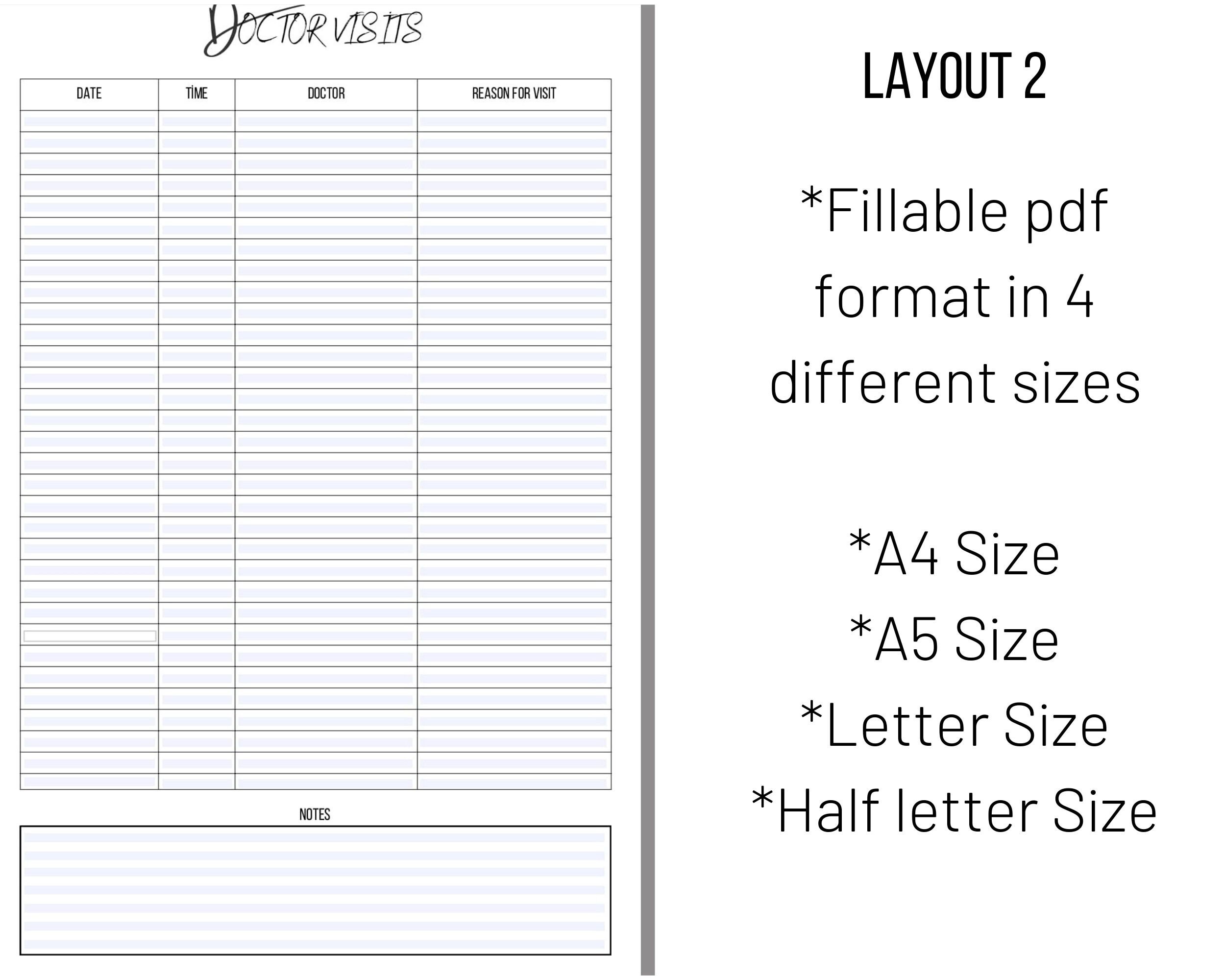 Printable and Fillable PDF Personal Doctor Visit Forms, Medicine ...